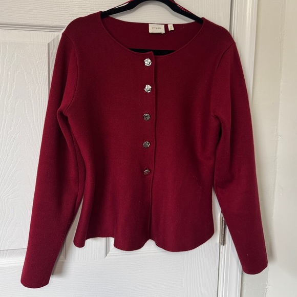 Cyrus | Tops | Cyrus Deep Red Knit Peplum Sweater With Metallic Accents ...